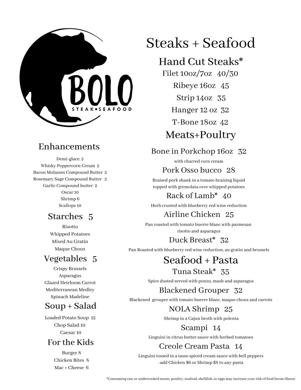 Our Menu - Bolo Restaurant
