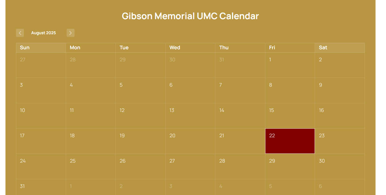 Church Calendar - Gibson Memorial United Methodist Church