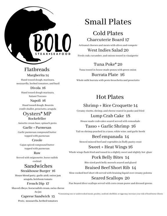 Our Menu - Bolo Restaurant